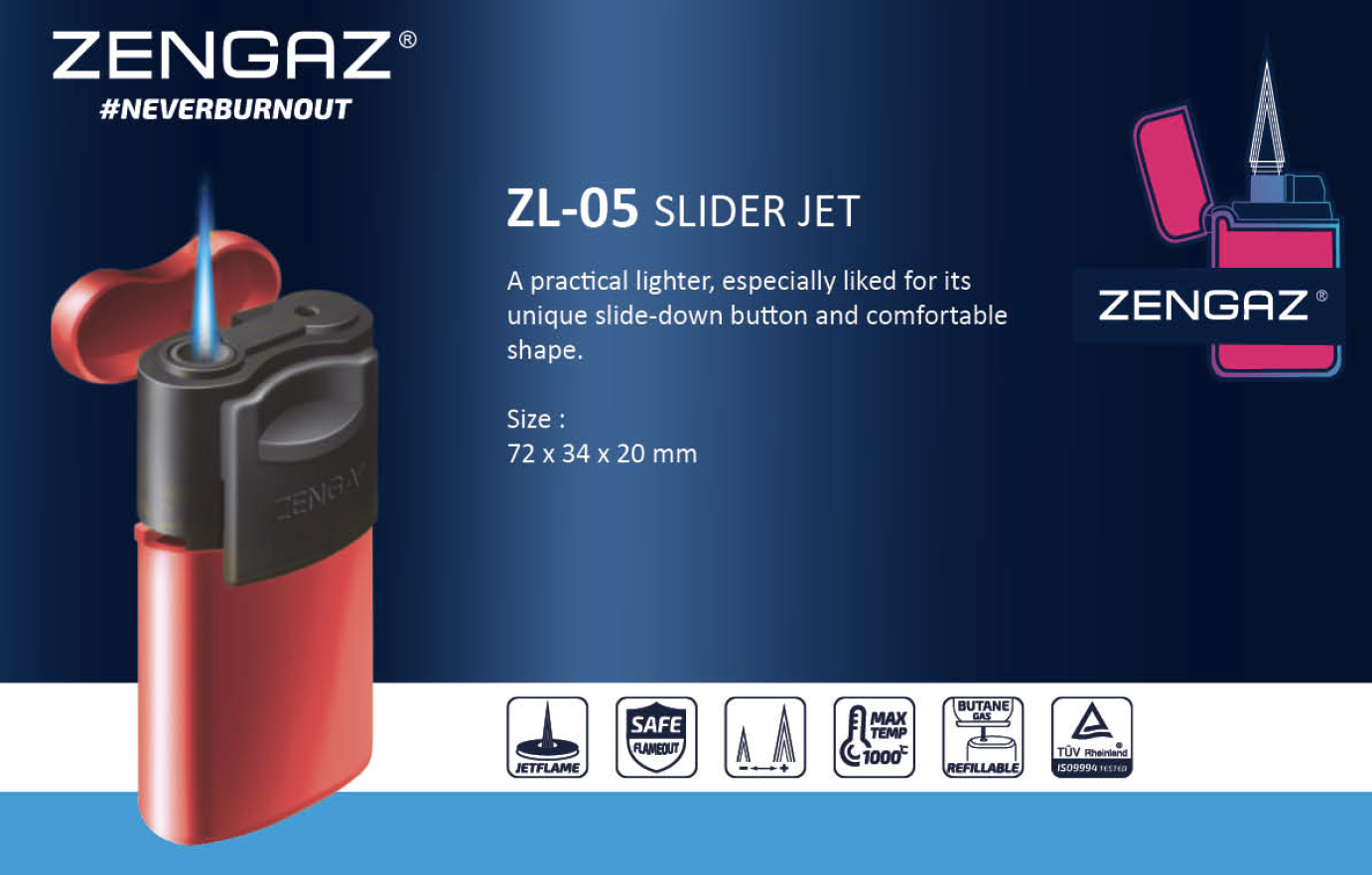 Blue Rubber Slider Jet Zenga Lighter, Refillable Lighter, Windproof ...