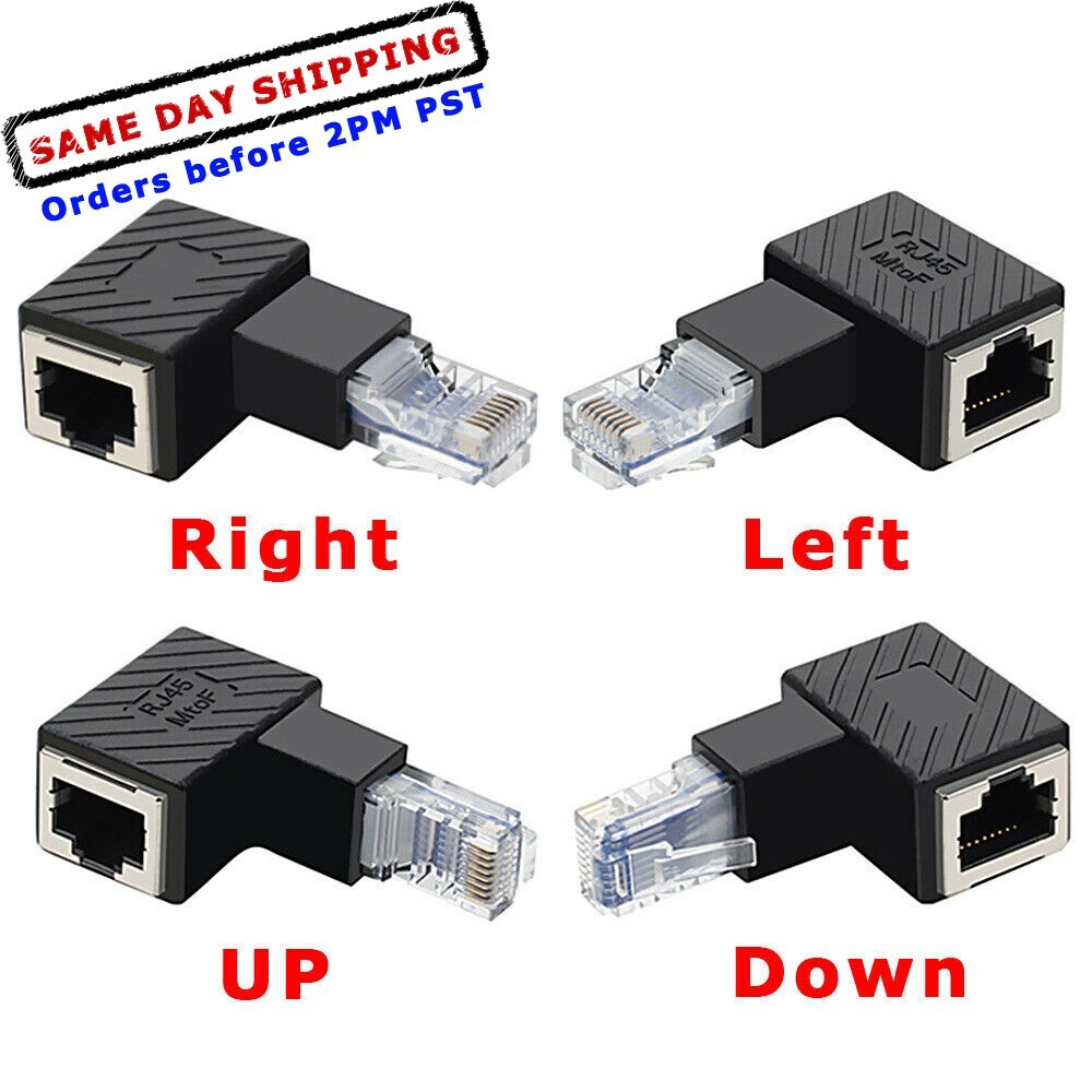 1x Angled RJ45 Male to Female Network Lan Ethernet Extension Adapter ...