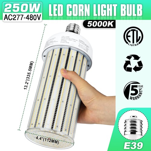 480V LED Corn Light Bulb 250W, E39 Base, ETL Listed Industrial Grade ...