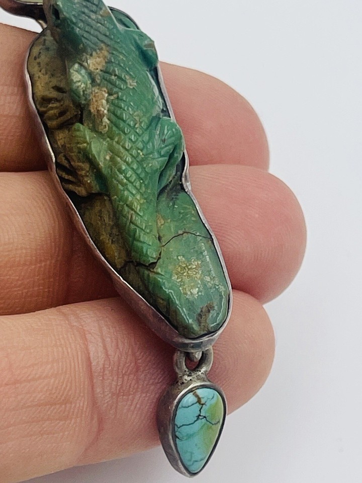 Amy Kahn Russell Sterling Silver Carved Turquoise Lizard Design Pin ...