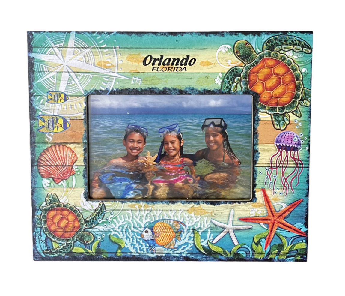 Wooden Photo Frame Sea Life Turtles Sea Stars Orlando Florida Souvenir ...