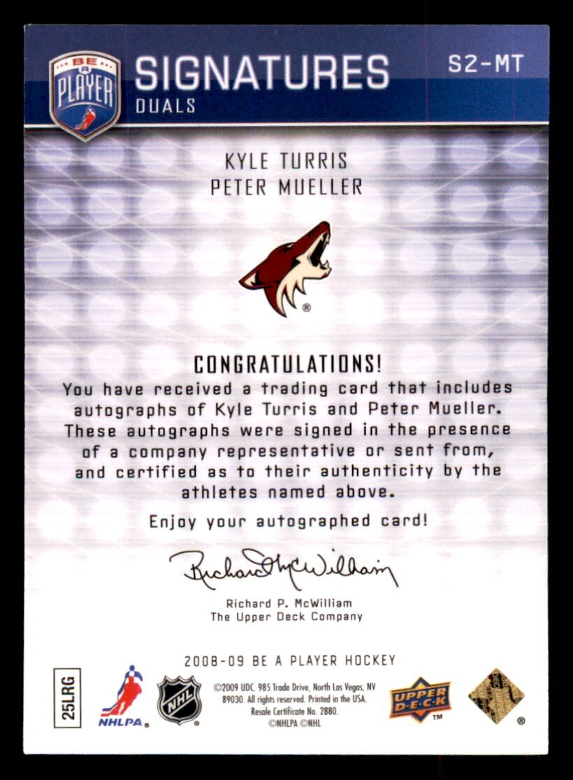 2008-09 Be A Player Signatures Dual #S2MT Peter Mueller/Kyle Turris ...