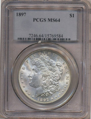 1897 Morgan PCGS MS-64 Bright White Luster Silver Dollar Coin ...