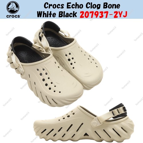 Crocs Echo Clog Bone White Black 207937-2YJ Unisex Size | eBay
