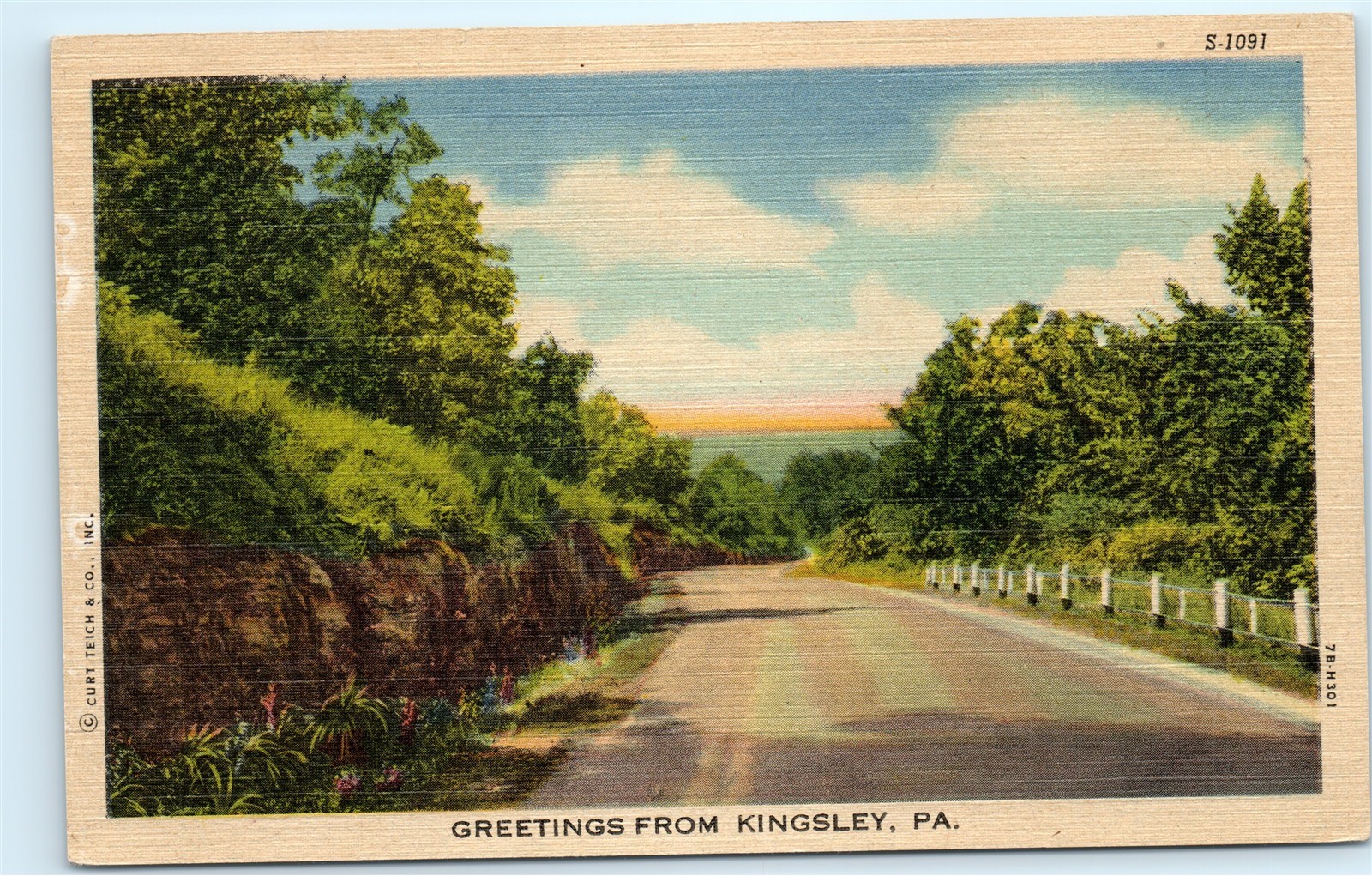 Greetings from Kingsley Pennsylvania PA Country Road Vintage Linen ...