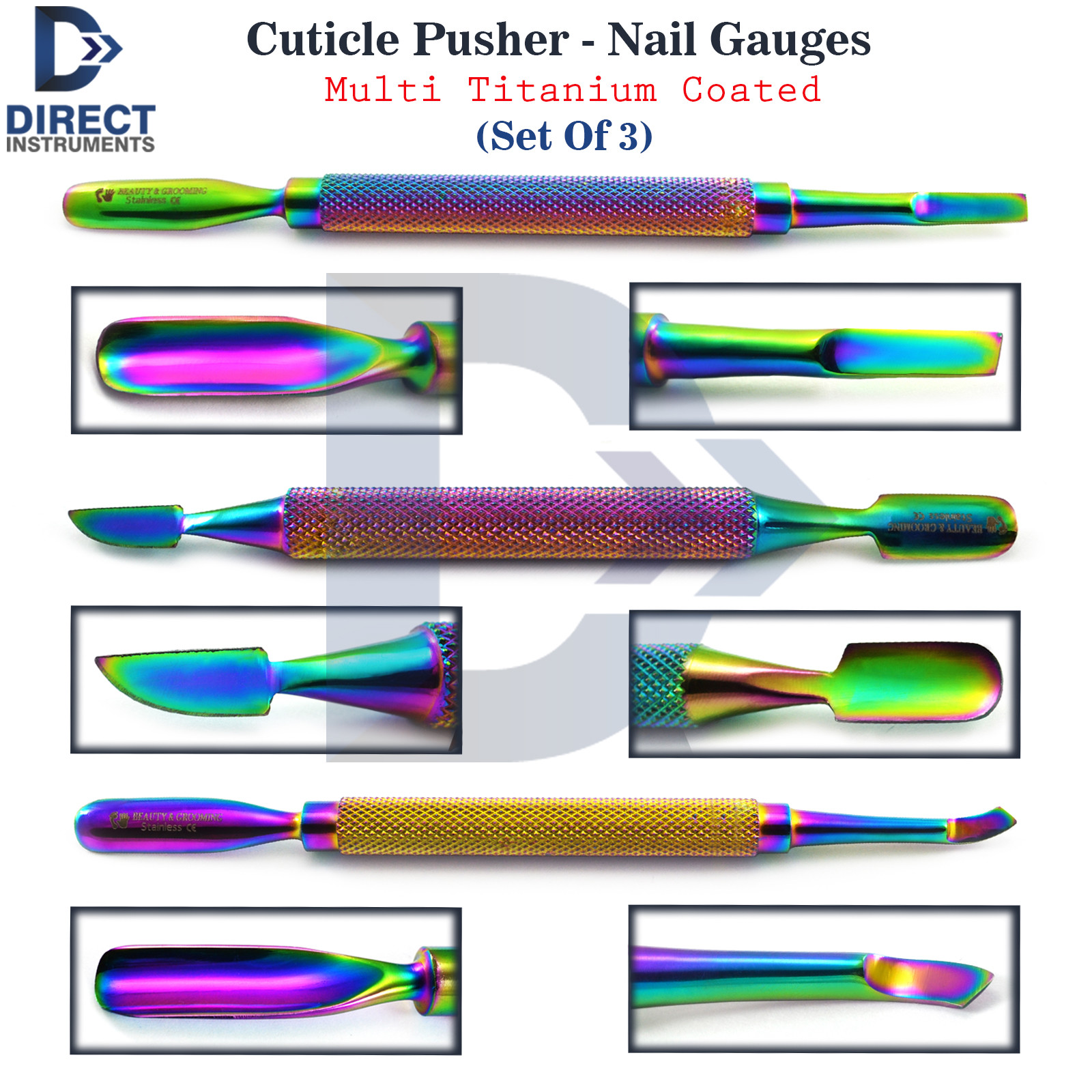 3Pcs Multi Titanium Cuticle Pusher Nail Cleaner Gouges Spoon Gauge ...