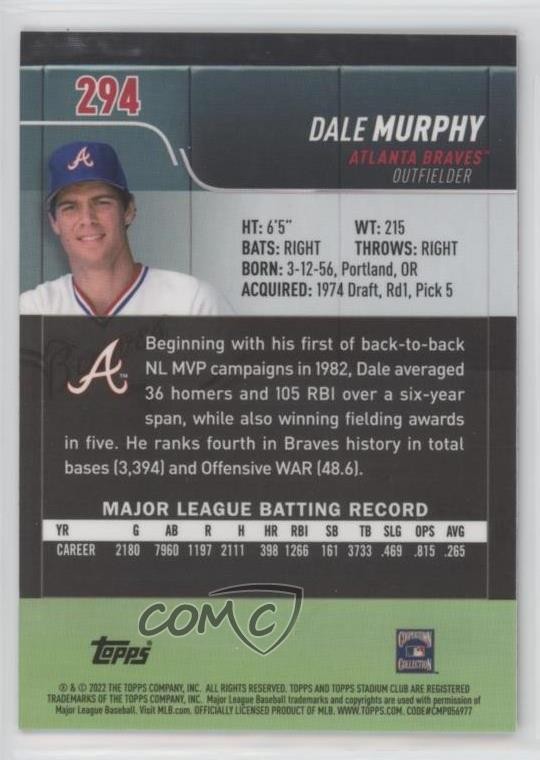 2022 Topps Stadium Club Chrome Dale Murphy #294 h6c | eBay