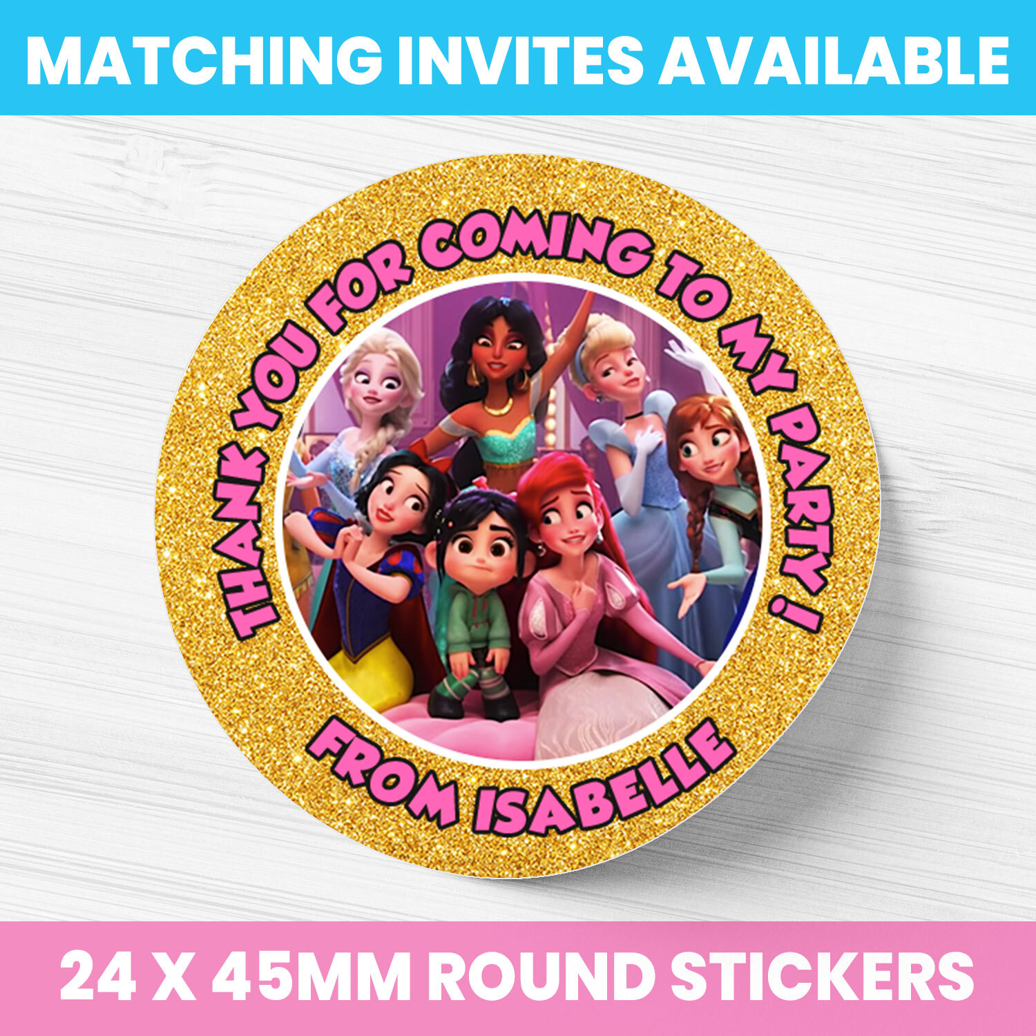 DISNEY PRINCESS SWEET CONE STICKERS PERSONALISED PARTY LABELS ANY ...