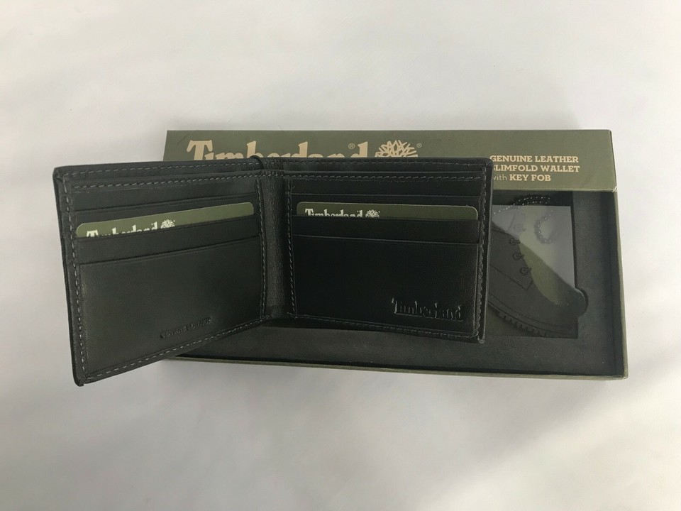 Timberland Men's Leather Slimfold Wallet Key Fob Gift Set Black UNBOXED ...