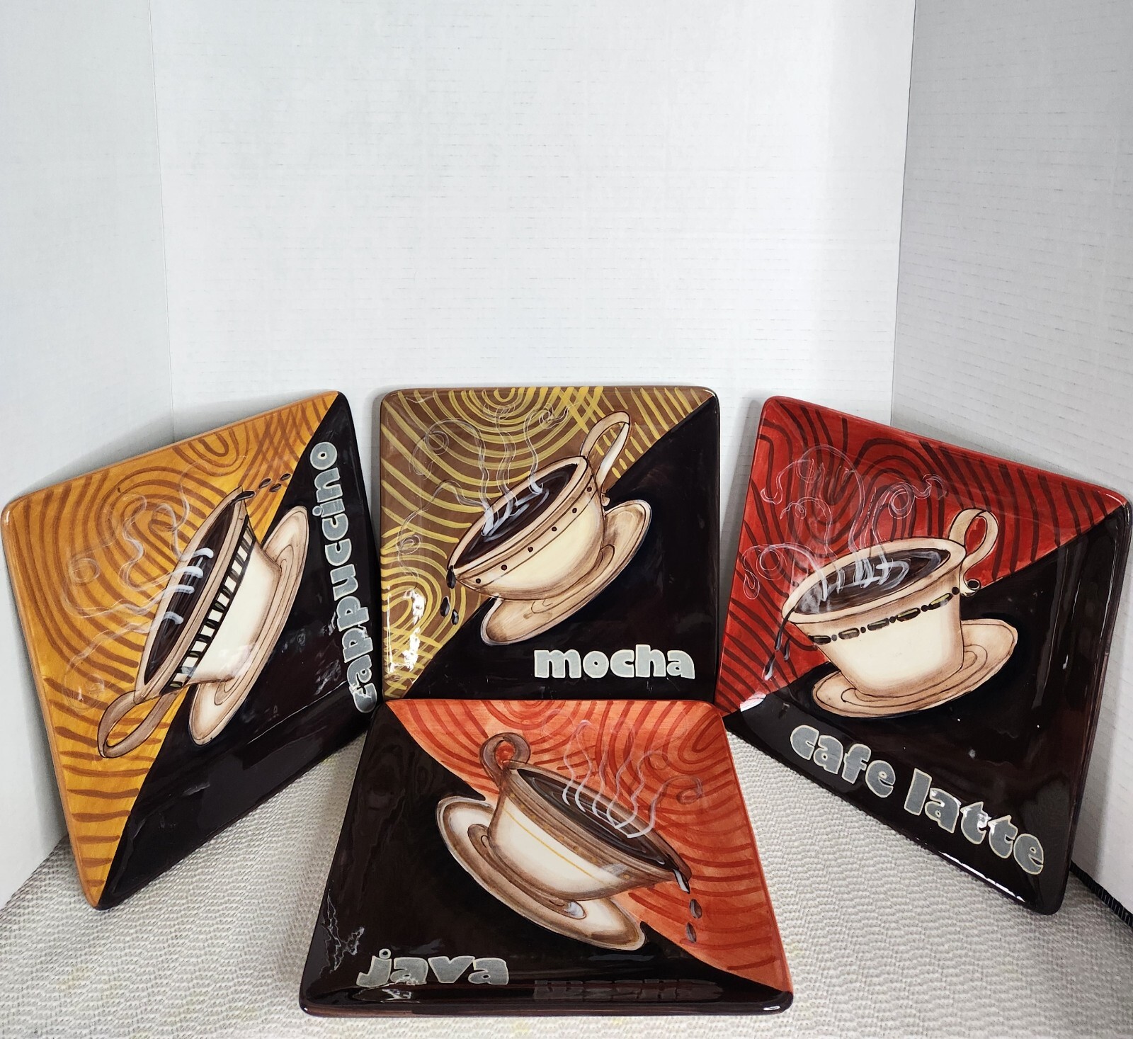 Certified International Coffee Plates Square Set of 4 Kate McRostie 8 ...