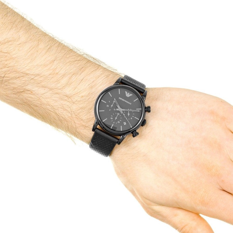 ARMANI MENS CHRONOGRAPH AR1737 BLACK DIAL LEATHER STRAP, 2 YEAR WARRAN ...