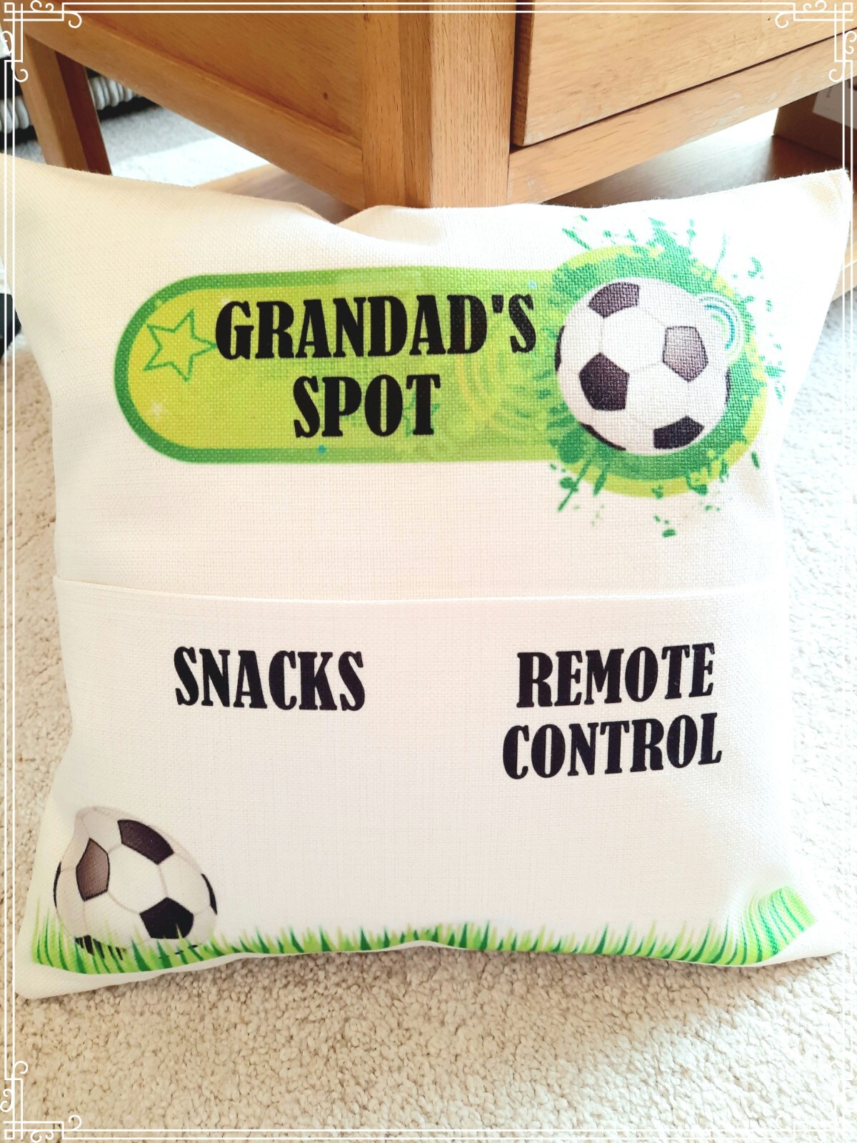 Personalised Football cushion with remote control snack pocket YOUR OWN ...