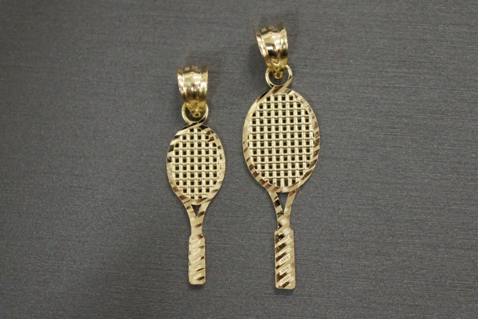10K Solid Yellow Gold Diamond Cut Racket Tennis Racquet Charm Pendant ...