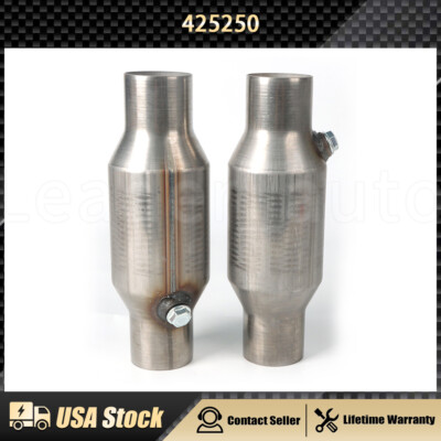 2Pcs 2.5" Universal High Flow Performance Catalytic Converter Stainless ...