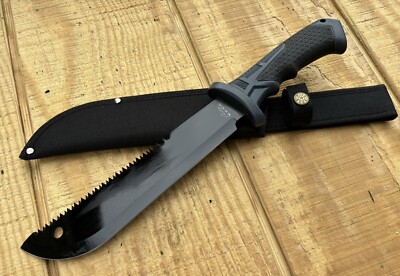 Mini Machete 16” Sawback Rubber Handle Extreme Tactical Black Sheath ...