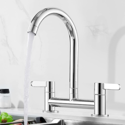TADRORT Kitchen Sink Bridge MIXER TAP Dual Handle Chrome Finish - A23 ...