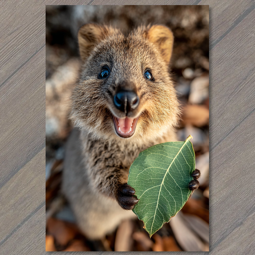 Art Print Smiling Quokka Holding Leaf Adorable Cute Animal Happiness ...