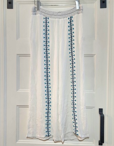 Goa By Japna Womens L Beach Pant Crop Top Set White Blue Embroidered ...