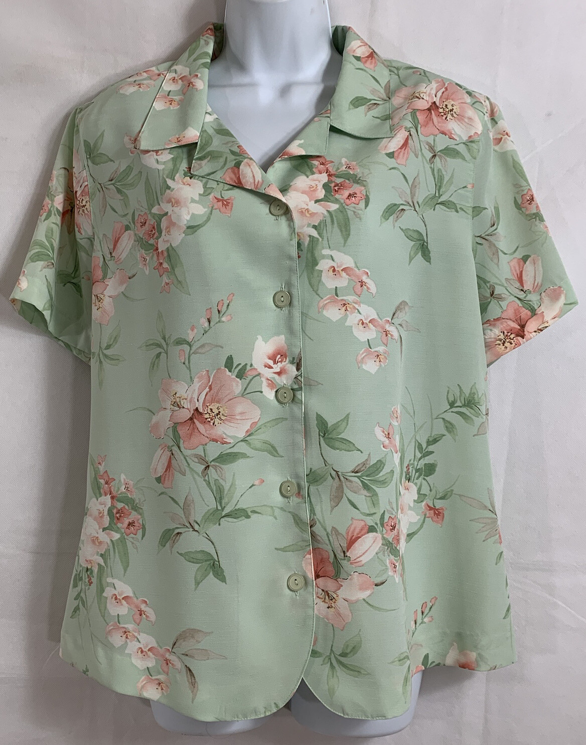 Alfred Dunner Size 18 Sea Foam Green w/ Peach Floral Button Blouse ...