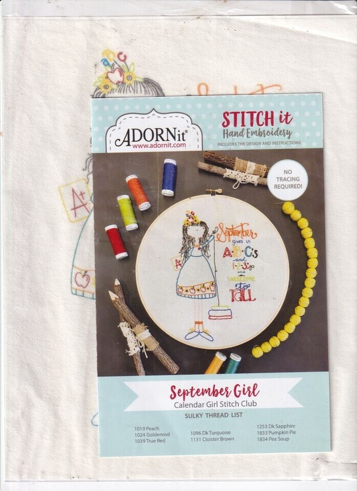 Adornit Stitch Hand Embroidery Pattern & Design September Girl Calendar ...