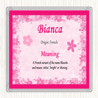 Bianca Name Meaning Drinks Mat Coaster Pink | eBay UK