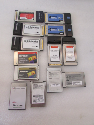 Misc Lot of 13 PCMCIA cards! network, 56K modem D-Link, US Robotics ...