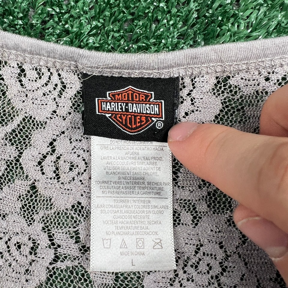 Harley-Davidson Women's Gray L Tank Top Lace Back Glitter Black Widow ...