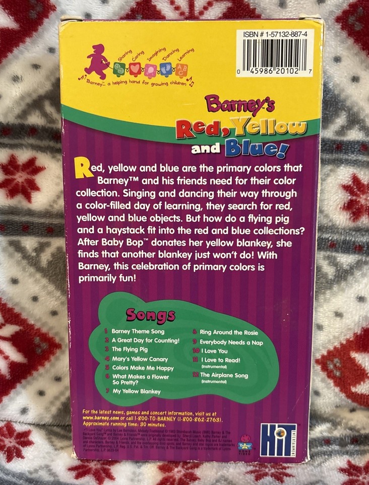 Barney's Red Yellow and Blue VHS Tape 2004 Barney Purple Dinosaur Video ...