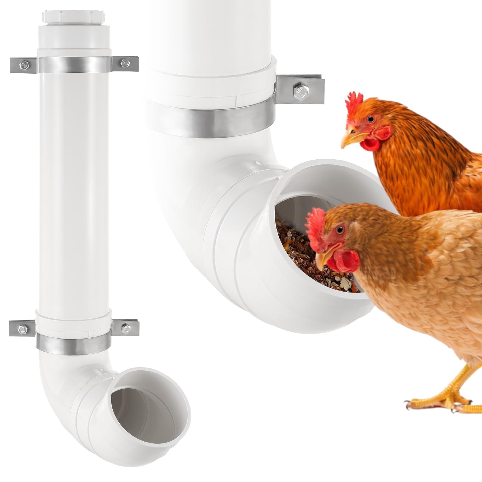 PVC Pipe Chicken Coop Feeder, Rat-Proof with Lid, Poultry Feeder (1 ...