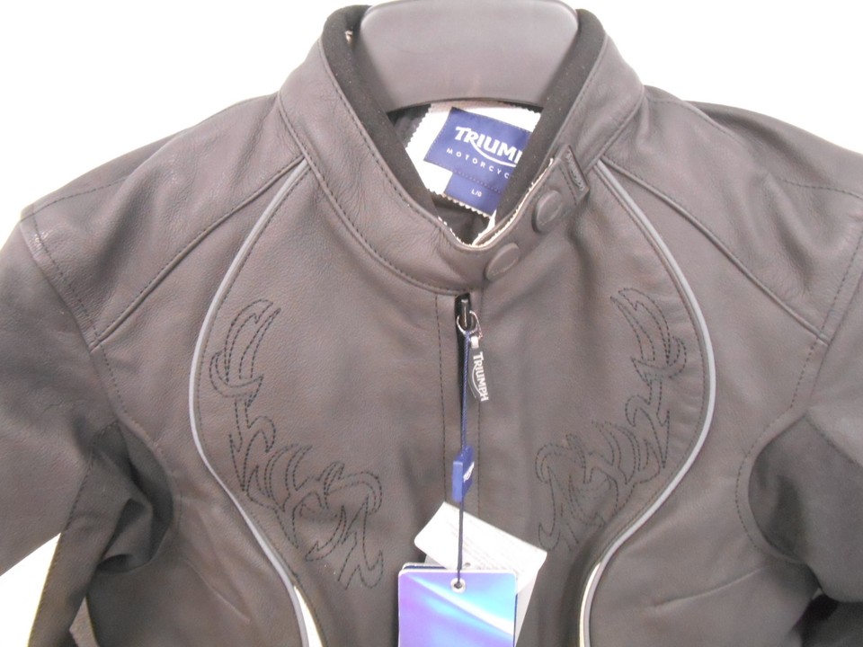 TRIUMPH WOMENS SPIRIT JACKET LARGE BLACK M1380410 LEATHER RIDING JACKET ...