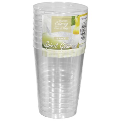 8 Plastic Spirit Glasses Clear Drinking Tumblers Single Use Party ...