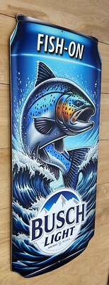 Busch Light Fish-On Salmon Aluminum Sign - Size: 14.4 In X 28 In X .030 ...