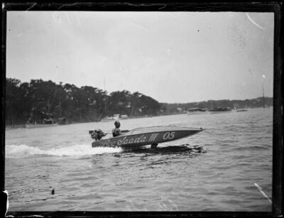 Man driving motor boat Boo Saada III a harbour NSW 3 January 1935 Old ...