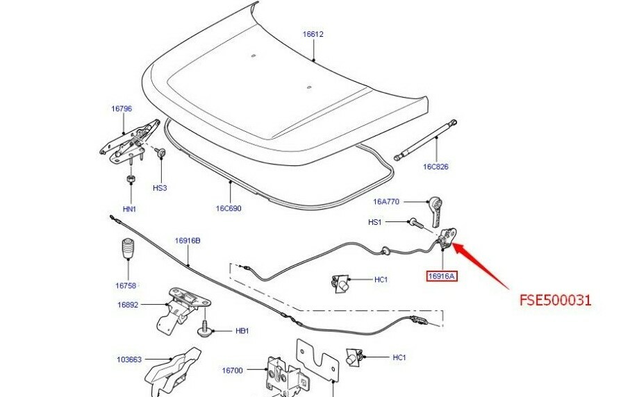 LAND ROVER LR3 05-09 & RR SPORT 06-09 FRONT HOOD RELEASE CONTROL CABLE ...