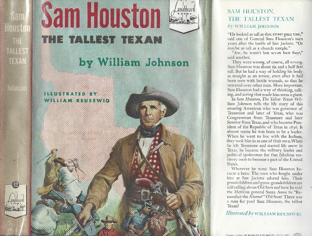 LANDMARK SERIES #32 SAM HOUSTON THE TALLEST TEXAN, HC, DJ, BOMC, 1953 ...