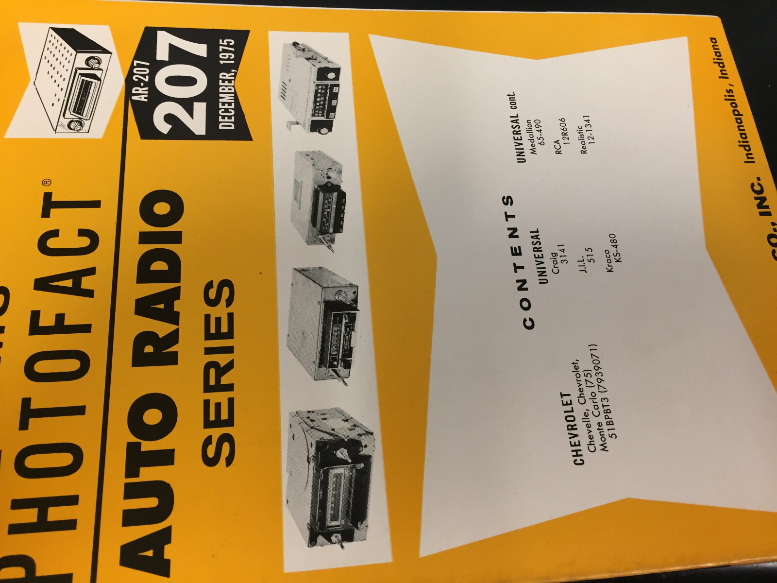 AR-207 SAMS PHOTOFACT AUTO RADIO 75 CHEVY CRAIG F.I.L KRACO REALISTIC ...