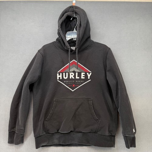 Hurley Hoodie Mens Medium Black Sweater Graphic Logo Drawstring Beach ...