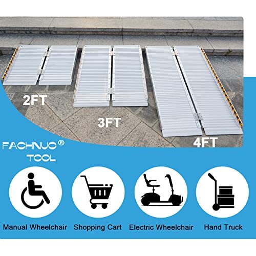 FACHNUO Portable Wheelchair Ramp 2FT, Non-Skid Aluminum Folding ...