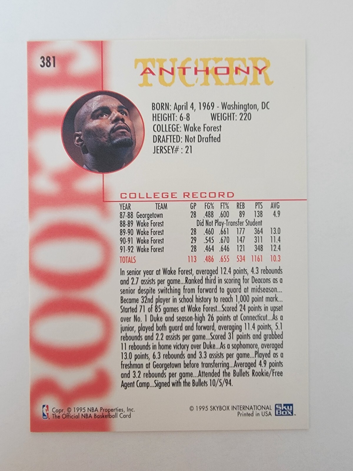 1994-95+NBA+Hoops+-+%23381+Anthony+Tucker+%28RC%29 for sale online | eBay