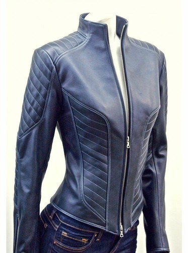 Leather Jacket Womens Size Biker Blue Motorcycle Lambskin Women's Coat ...