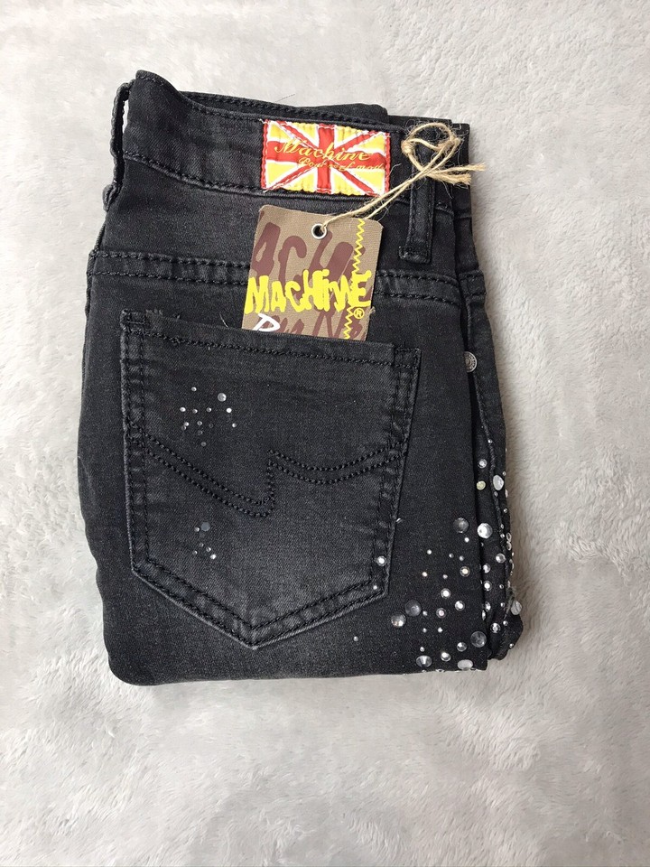 Machine Nouvelle Mode Black Bedazzled Destressed Skinny Jeans **NWT ...