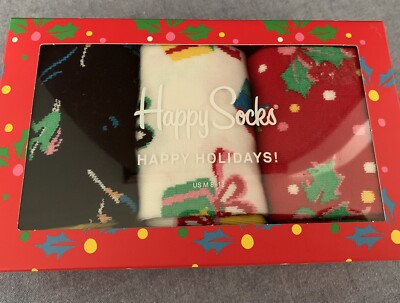 New 3pk Happy Socks Gift Box Set Christmas Winter Holiday 3 Pairs Mens ...