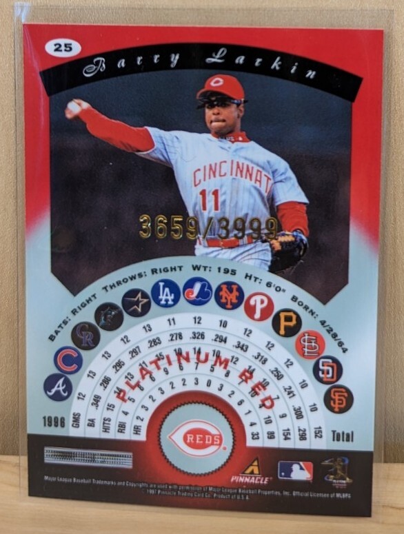 1997 Pinnacle Totally Certified PLATINUM RED #25 Barry Larkin COLOR ...