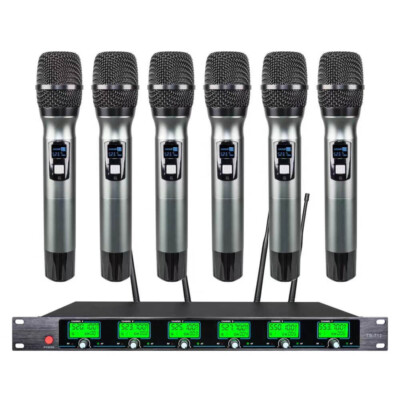 Wireless Microphone System 6 Channel UHF 6 Handheld Metal Dynamic Mic ...