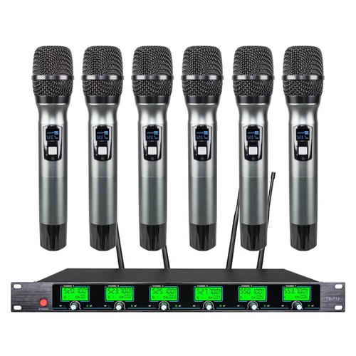 Wireless Microphone System 6 Channel UHF 6 Handheld Metal Dynamic Mic ...