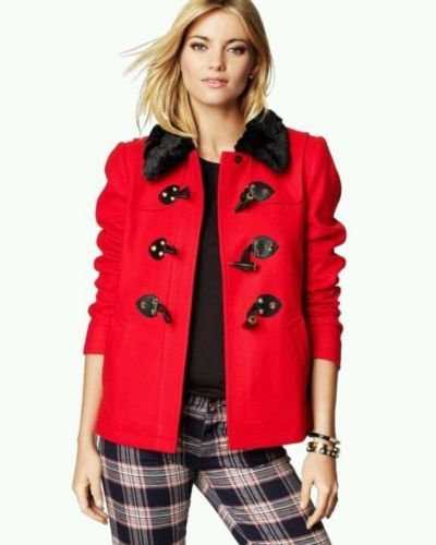 JUICY COUTURE RED WOOL SHORT SWING TOGGLE Studded COAT JACKET PEACOAT ...