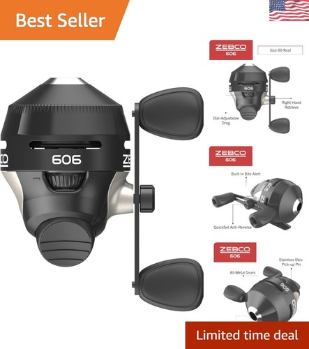 Zebco 606 Right-Hand Retrieve Spincast Reel - Smooth 3:1 Gear Ratio ...
