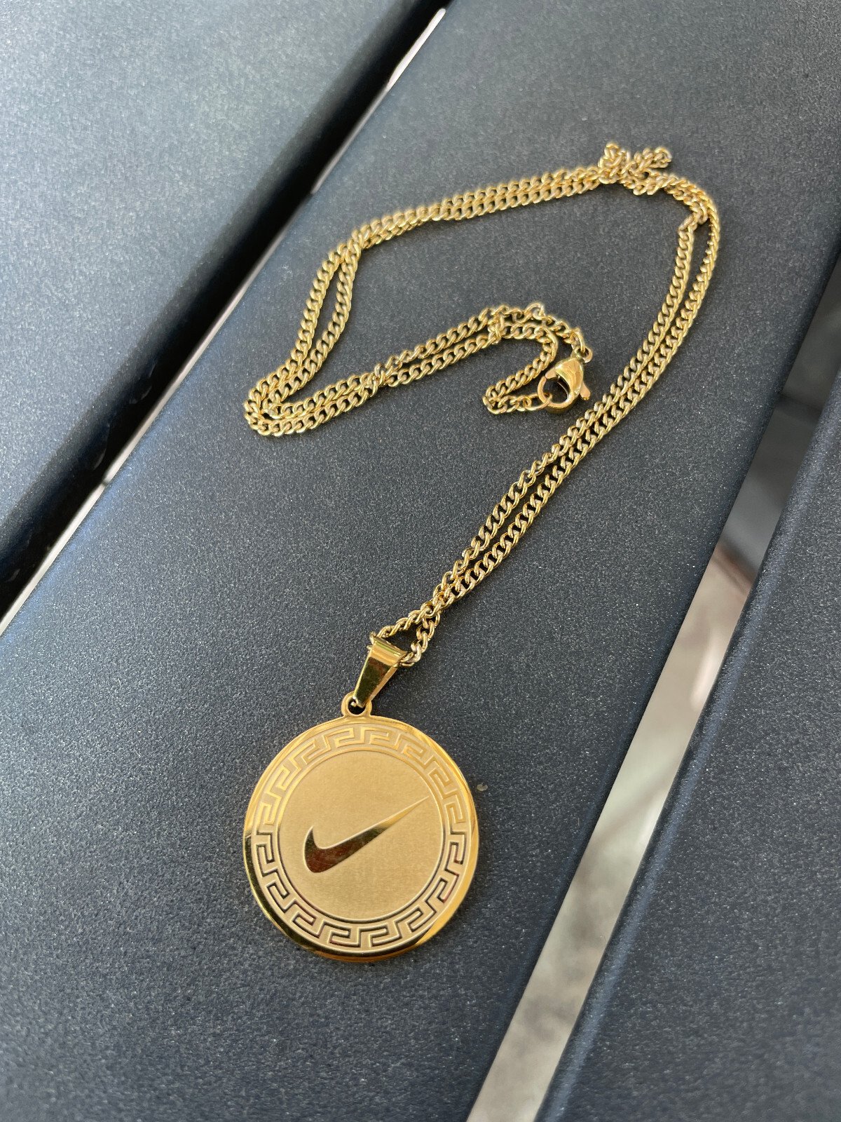 NEW Nike GOLD NECKLACE Stainless Steel 20" INCH CHAIN WITH ADJUSTER SWOOSH