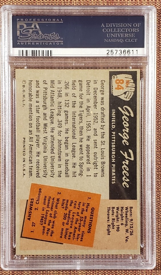 1955 Bowman #84 George Freese Pittsburgh Pirates Rookie Baseball Card ...