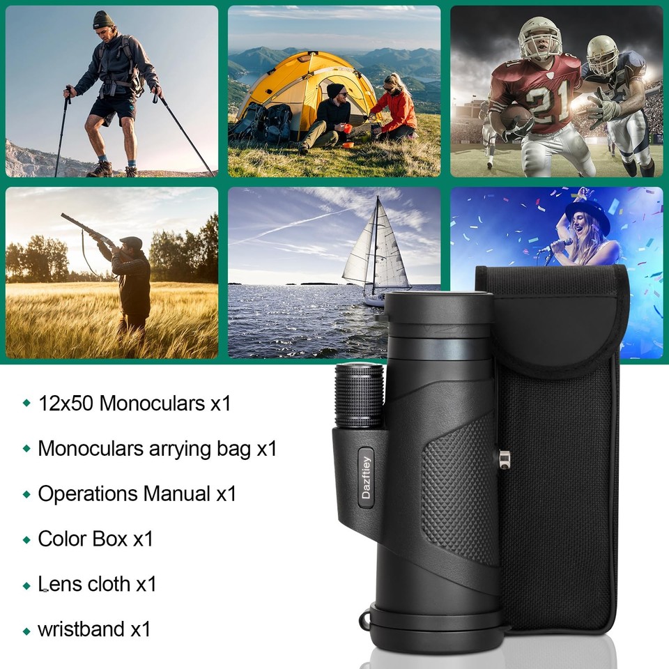 12x50 Monoculars for Adults High Powered, Monocular Compact with BAK4 ...